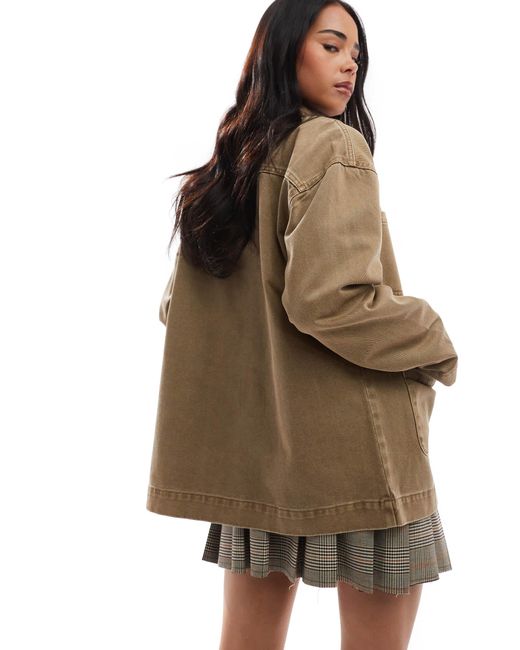 ASOS Denim Barn Jacket With Contrast Collar in Natural | Lyst