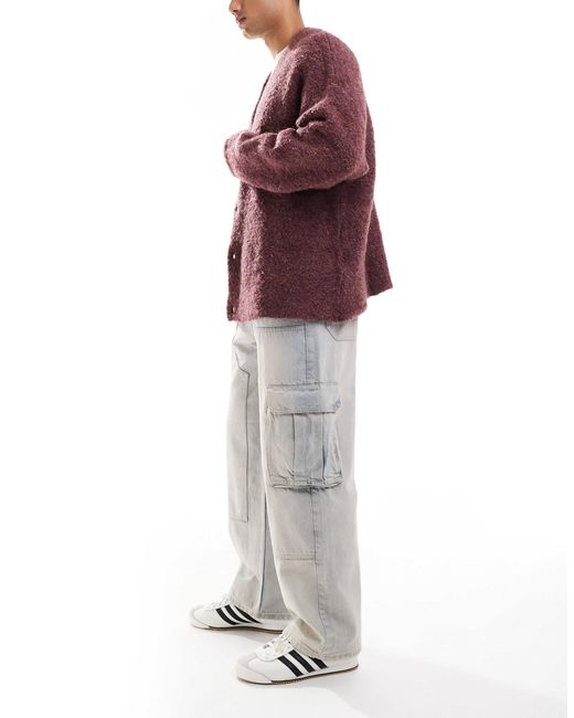 Pull&Bear Heavy Washed Wide Leg Cargo Jeans in Red for Men | Lyst