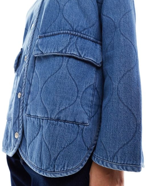 ASOS Denim Quilted Jacket in Blue | Lyst