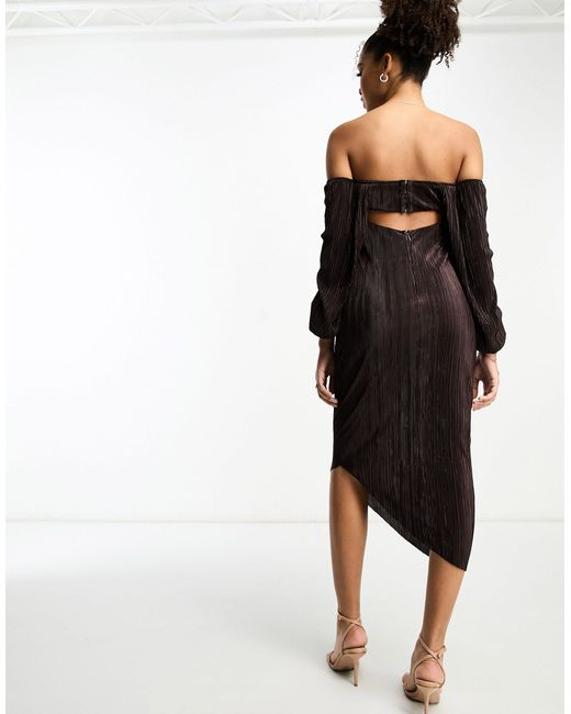 Asos Plisse Overlay Midi Dress With Open Back Detail In Black Lyst