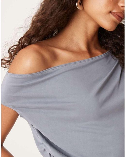 ASOS Modal Slouchy Off Shoulder Tee With Asymmetric Hem in Blue | Lyst UK