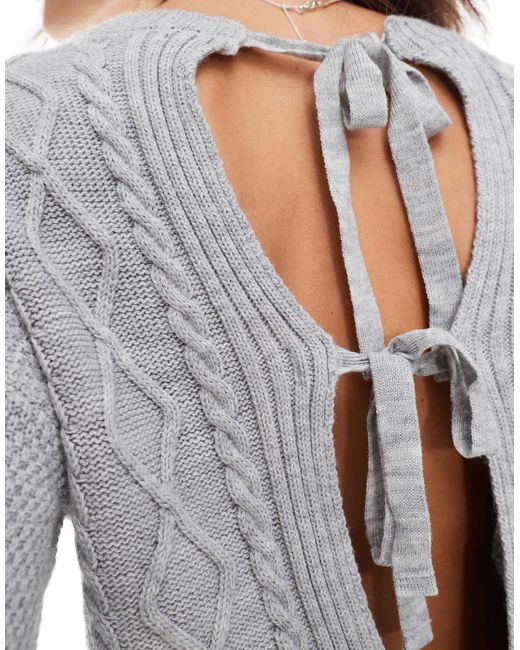 Stradivarius Bow Back Cable Knit Jumper in Gray | Lyst