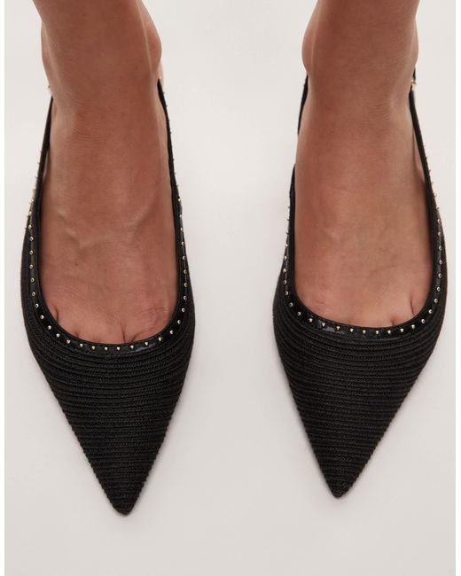 Mango Stud Detailed Pointed Slingback Kitten Heels in White | Lyst