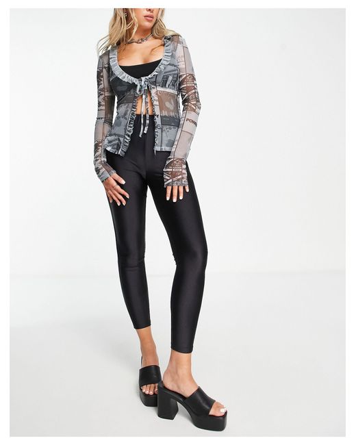 Only Shiny Disco Leggings In Black White Lyst