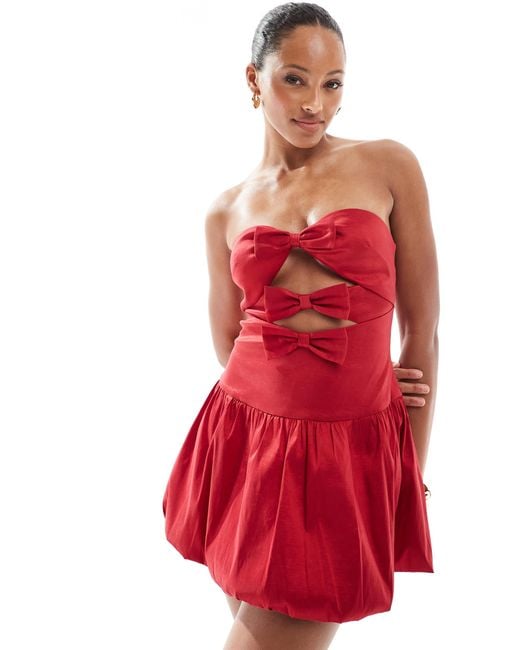 The Frolic Exclusive Bandeau Bow Detail Cut Out Satin Puffball Mini ...