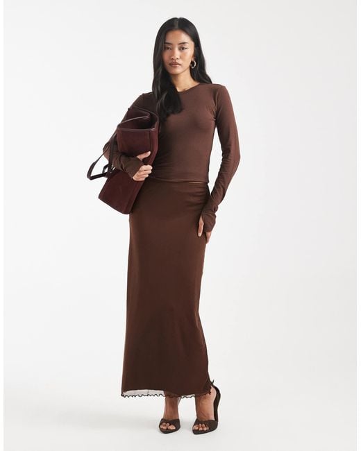 ASOS Mesh Midi Skirt in Natural | Lyst