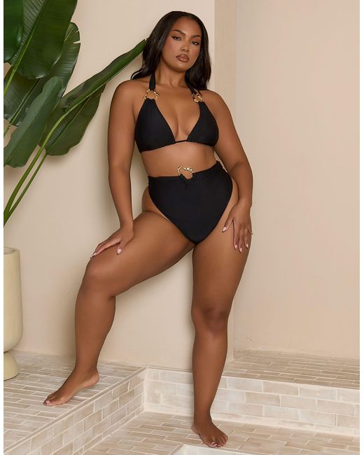 Moda Minx Curve X Bernadette Afia Bikini Bottom With Gold Hardware Detail in Natural | Lyst