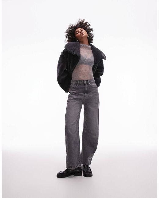 ARKET Oversized Faux Shearling Jacket With Funnel Neck And Contrast ...
