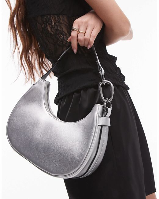TOPSHOP Suki Shoulder Bag With Mixed Metal Detail in Black | Lyst