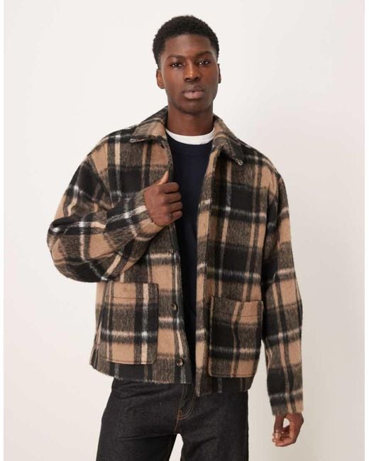 ASOS Oversized Wool Look Check Jacket in Black for Men | Lyst UK
