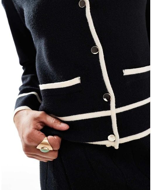 Object Knit Cardigan With Contrast Binding Details in Black | Lyst UK