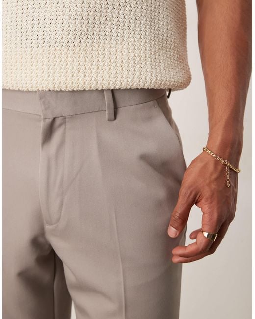 ASOS Smart Tapered Cropped Trousers in Natural for Men | Lyst