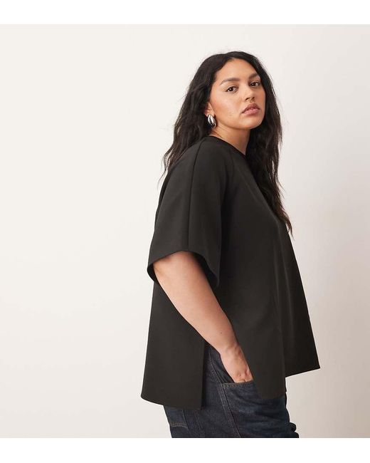 ARRANGE Curve Heavy Crepe T-Shirt With Rib Neck Trim in Black | Lyst UK