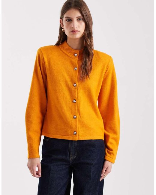 Object Molten Metal Button Cardigan With Shoulder Pads in Orange | Lyst UK
