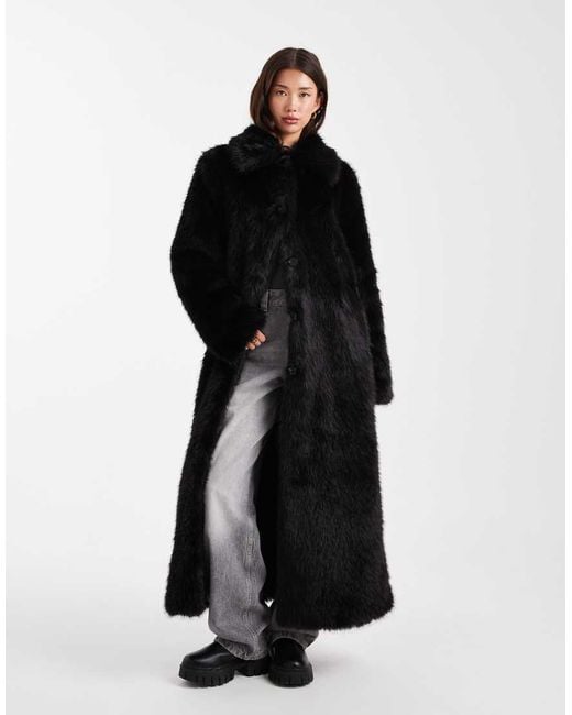 ASOS Longline Tipped Faux Fur Car Coat in Black | Lyst UK