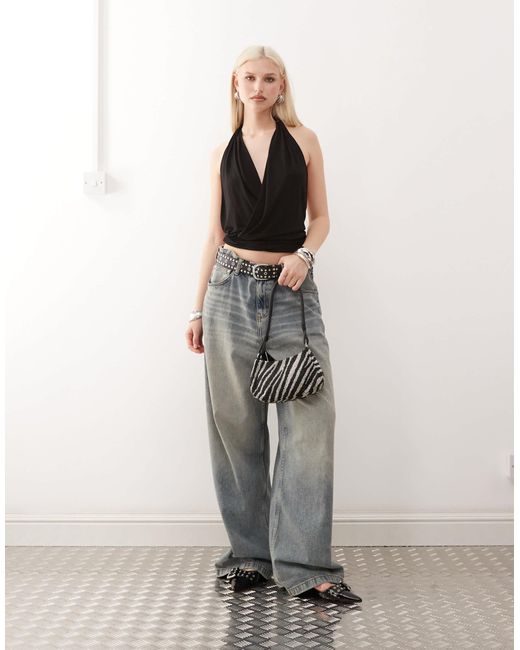 Weekday Drape Front Halter Neck Top With Open Back in Black | Lyst