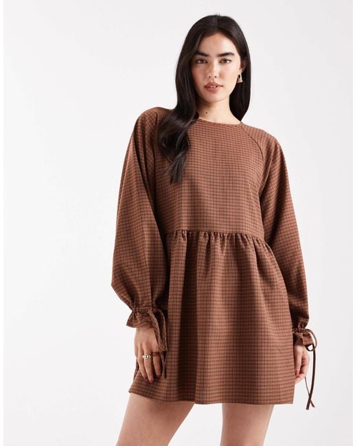 Daisy Street Chuck On Smock Mini Dress in Brown | Lyst