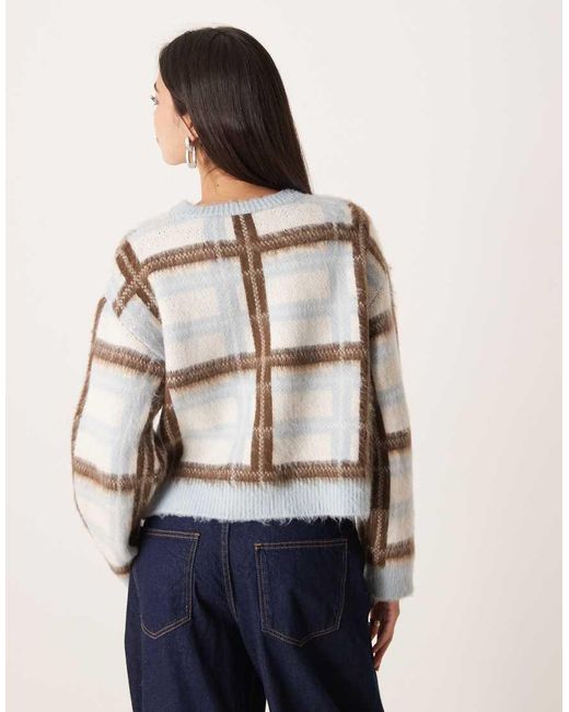 ASOS Knitted Oversized Brushed Check Jumper in Blue | Lyst UK