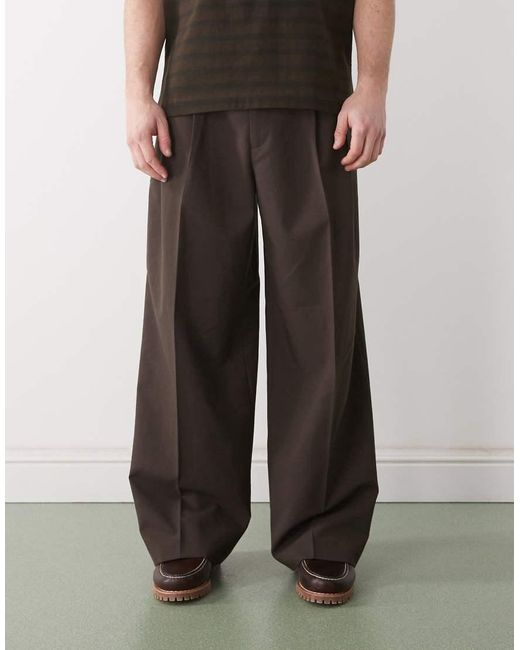 Weekday Wide Leg Tailored Pants With Front Pleats in Brown for Men ...