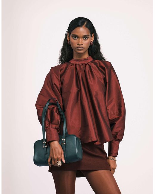 ASOS Taffeta Bow Back Volume Top in Red | Lyst