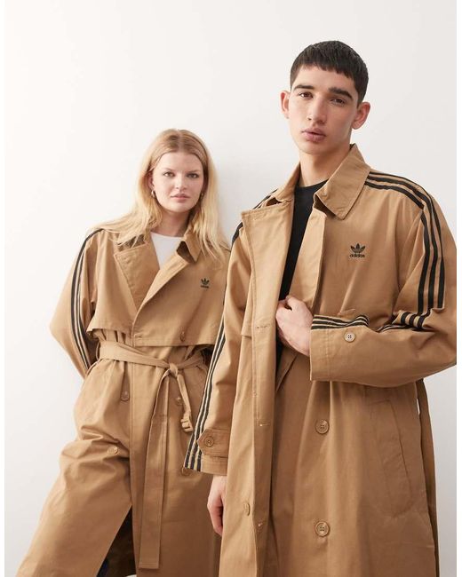 adidas Originals Adicolour Trench Coat in Natural | Lyst UK