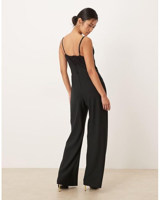 Abercrombie & Fitch Plunge Jumpsuit With Lace Detail in Black | Lyst UK