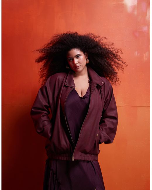 ASOS Asos Design Curve Leather Look Bomber Jacket in Red | Lyst