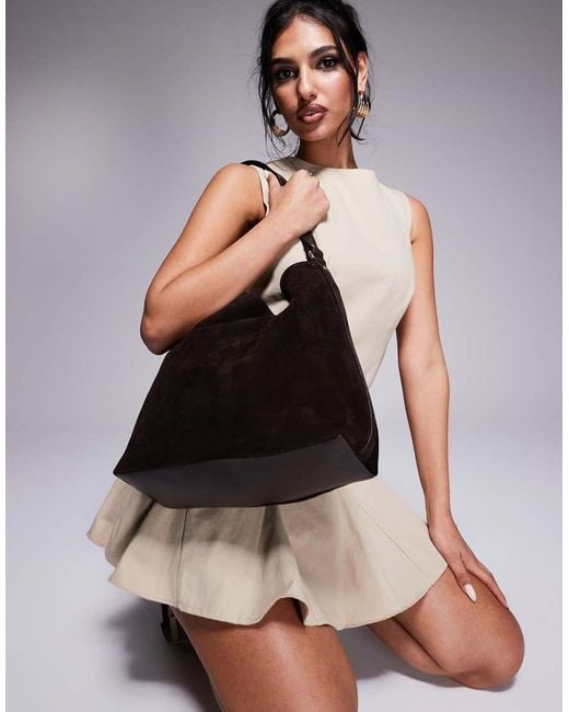 ASOS Suede Tote Bag in Brown | Lyst UK