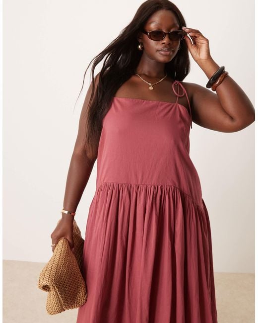 ASOS Asos Design Curve Dropped Waist Maxi Dress in Red | Lyst