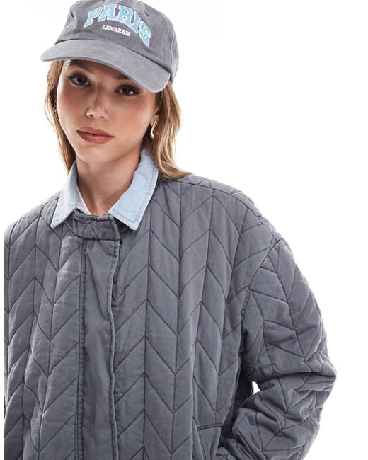 ONLY Quilted Bomber Jacket in Blue | Lyst