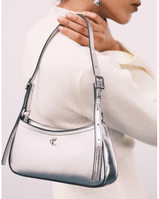 Calvin Klein Small Shoulder Hand Bag With Hardware Logo in Natural ...