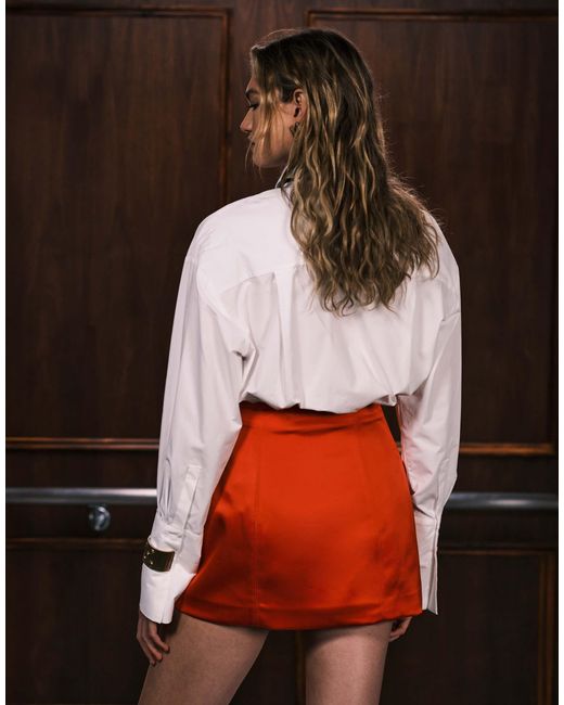 ASOS Structu Satin Mini Skirt in Red | Lyst