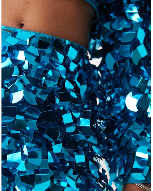 ASOS Embellished 3D Sequin Mini Skirt Co-Ord in Blue | Lyst