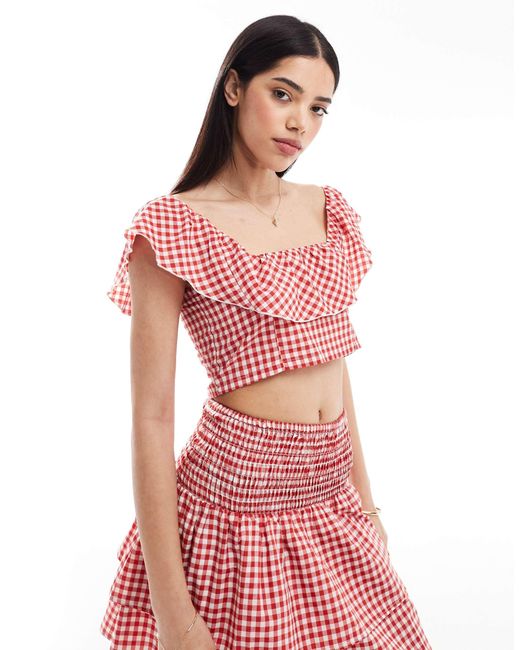 esmé studios Esmee Exclusive Crop Beach Top With Frill Detail in Red | Lyst