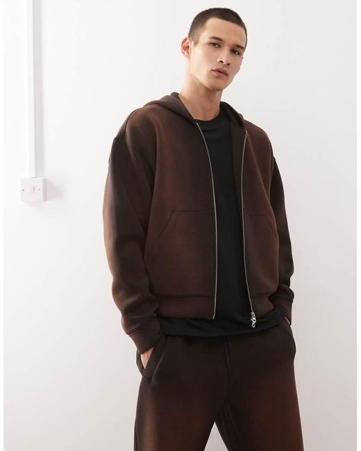 Weekday Co-Ord Scuba-Style Fabric Zip Through Hoodie in Black for Men ...