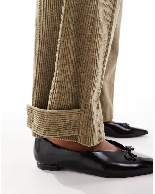 ASOS Cord Pants With Seam And Tab Detailing in Green | Lyst