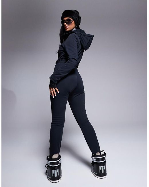 ASOS Belted Ski Suit With Skinny Leg And Hood in Blue | Lyst UK
