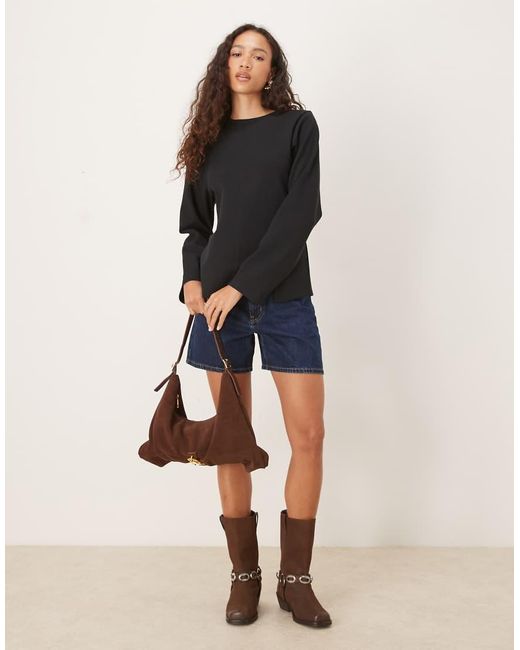 ASOS Interlock Front Seam Long Sleeve T-shirt in Blue | Lyst UK