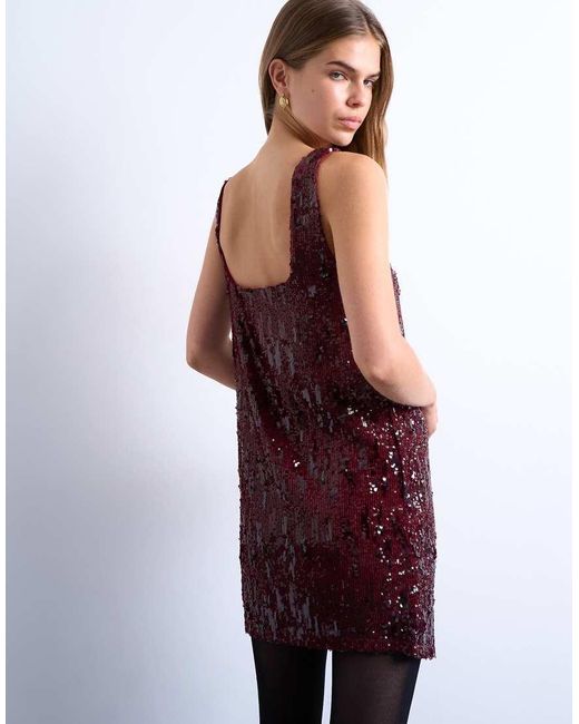TOPSHOP Sequin Scoop Neck Mini Dress in Red | Lyst UK