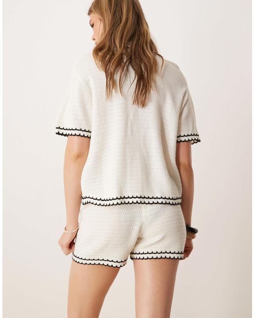 ASOS Beach Knitted Short Co Ord With Contrast Scallop Stitch in Natural ...