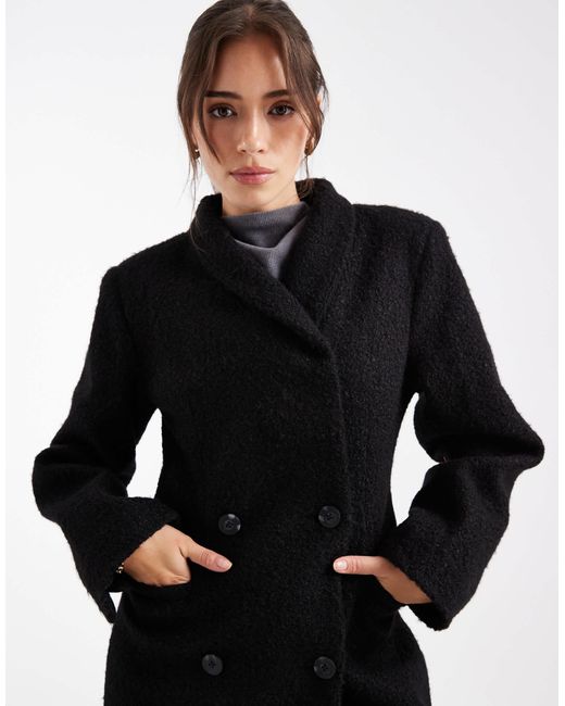 ASOS Sculpted Boucle High Neck Formal Coat in Black | Lyst