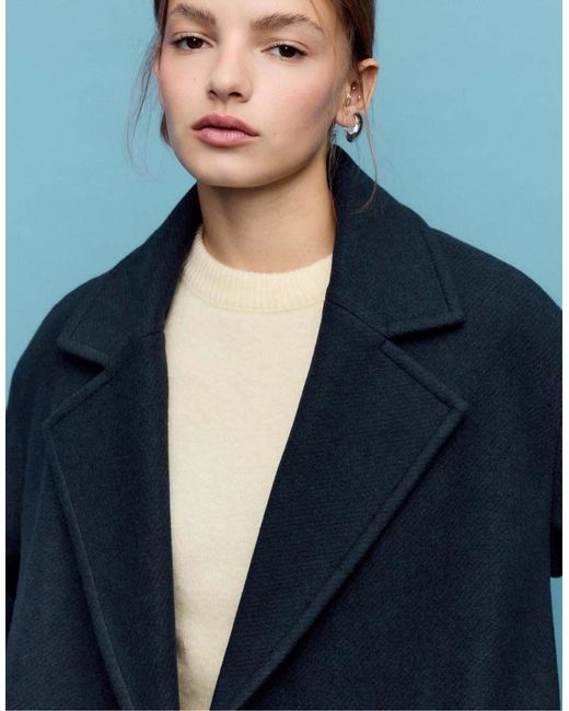 Stradivarius Long Soft-Touch Oversize Coat in Blue | Lyst UK