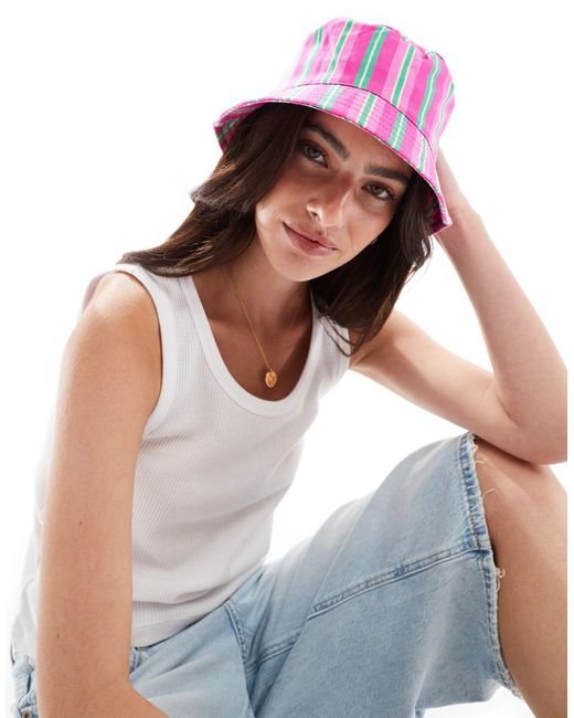 Mango Horizontal Stripe Bucket Hat in Pink | Lyst UK