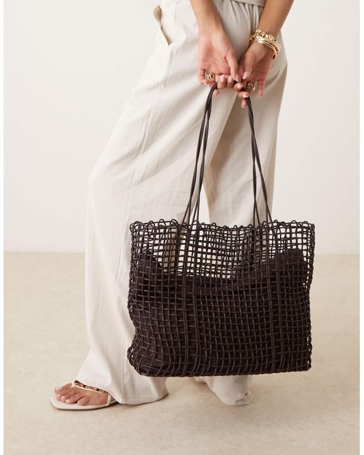 Mango Weave Detail Tote Bag With Drawstrnig Inner Lining in Black | Lyst