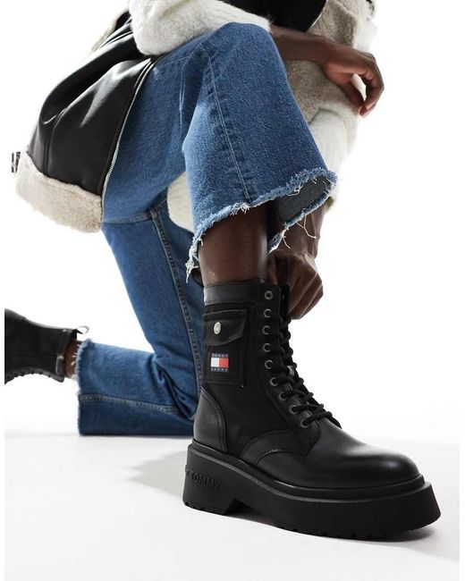 Tommy Hilfiger Chunky Combat Lace Boots in Blue | Lyst UK