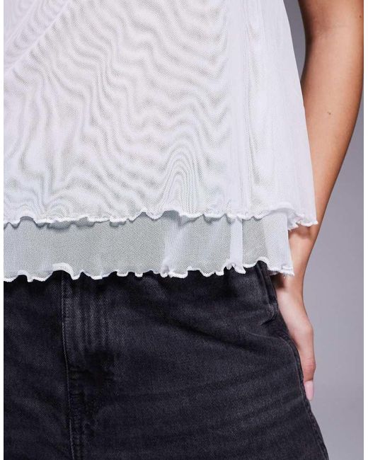 Fashionkilla Mesh Overlay Lettuce Edge Hem Cami Peplum Top in Grey ...