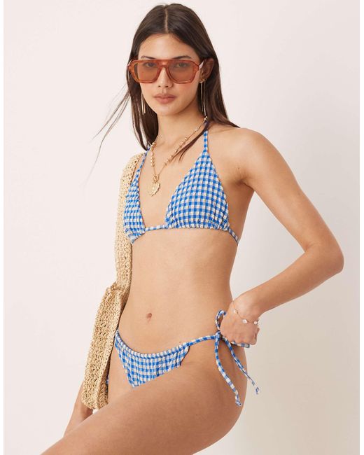 ASOS Seersucker Triangle Bikini Top in Blue | Lyst