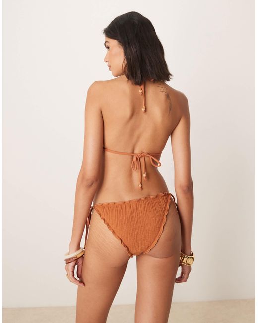 Stradivarius Tie Side Bikini Bottoms in Brown | Lyst