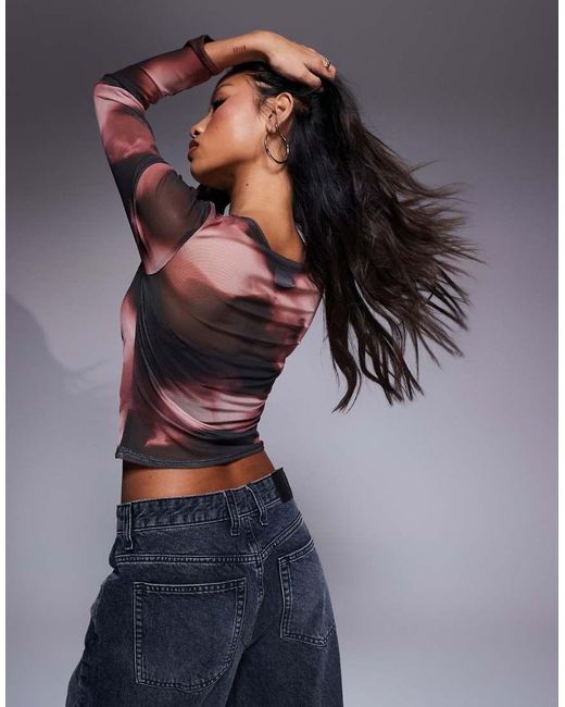 ASOS Fitted Long Sleeve Mesh Top | Lyst UK