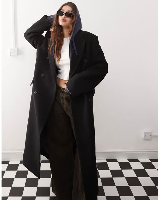 Weekday Logan Wool Blend Oversized Double Breasted Coat in Black | Lyst